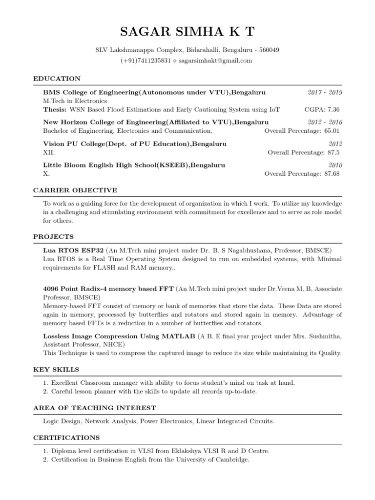 Sagar Sim Tec ResumE | PDF | Random Access Memory | Computing