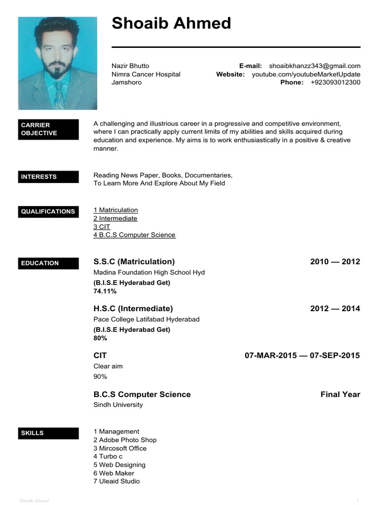 Shoaib Bhutto CV | PDF | Computing | Communication
