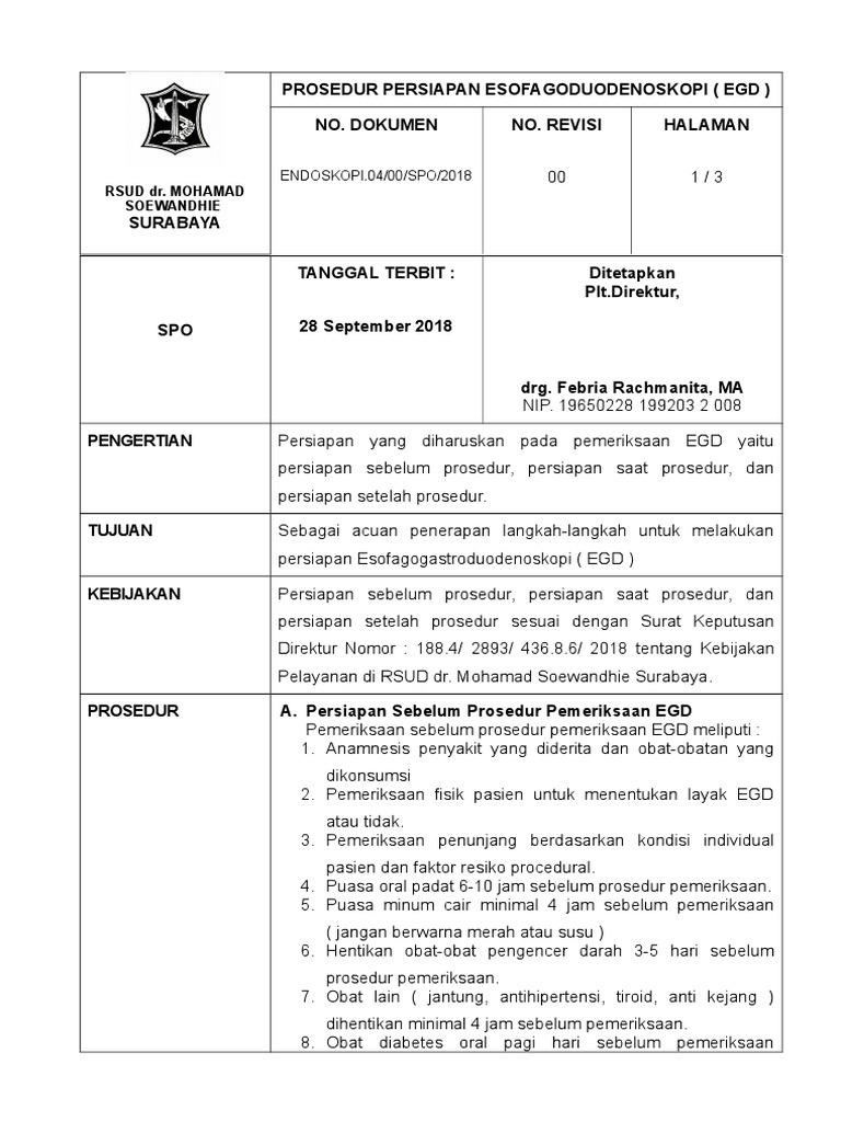 Prosedur Persiapan Esofagoduodenoskopi (Egd) | PDF | Pengembangan Diri | Kesehatan Holistik