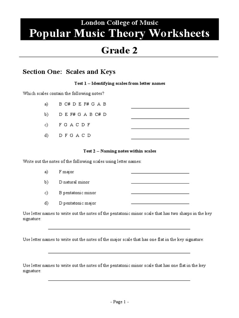 Pop Theory Worksheet Grade2 | PDF | Scale (Music) | Minor Scale