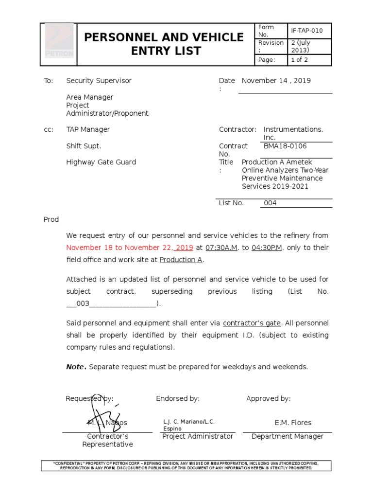 1118-22,2019personnel and Vehicle Entry List | PDF | Government ...