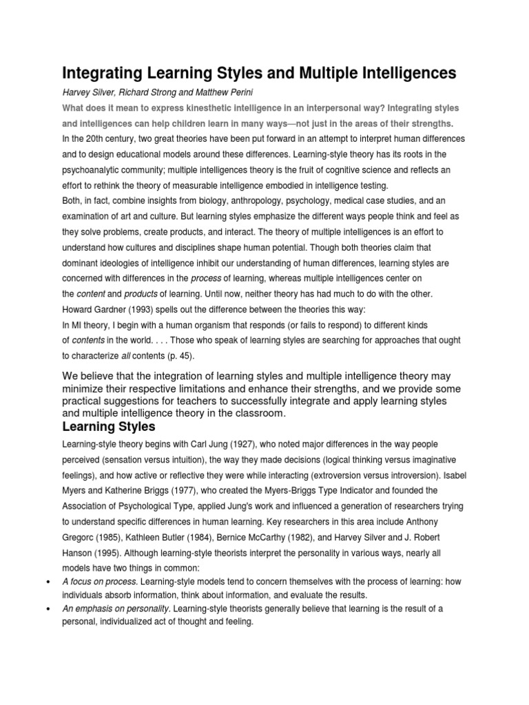 Integrating Learning Styles and Multiple Intelligences | PDF | Learning Styles | Learning