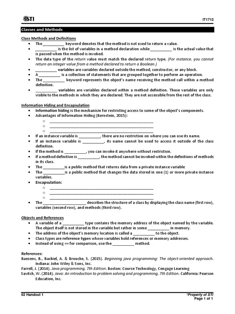 02 Handout 1 PDF | PDF | Method (Computer Programming) | Class (Computer Programming)