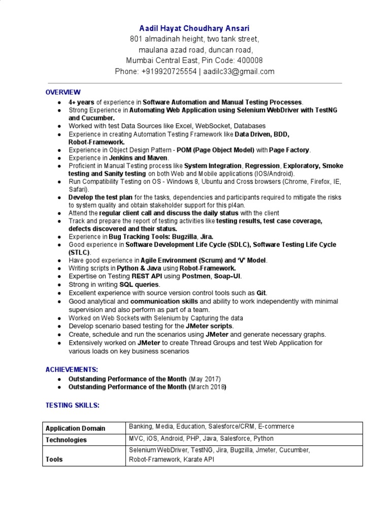 Resume Aadil-1 | PDF | Web Service | Selenium (Software)