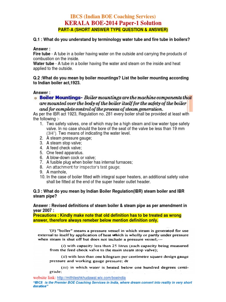 Kerala BOE-2014 Paper-1 Solution | PDF | Boiler | Combustion