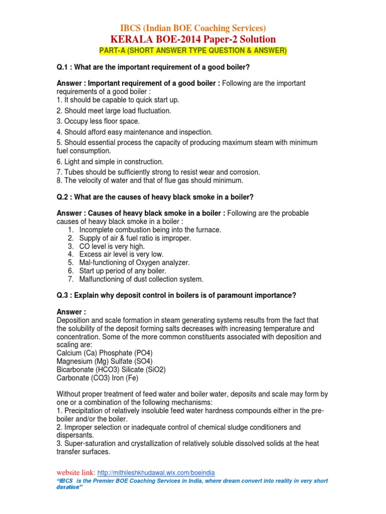 Kerala BOE-2014 Paper-2 Solution | PDF | Boiler | Filtration