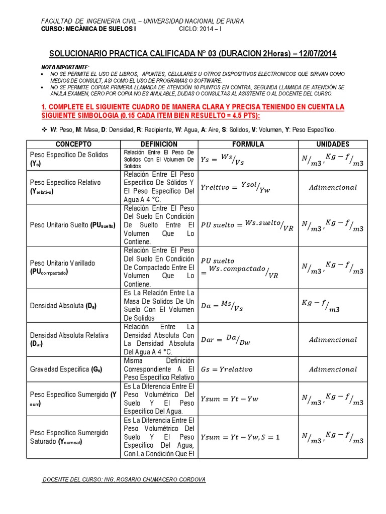 Practica Calificada #03 - Solución | PDF | Densidad | Cantidades fisicas