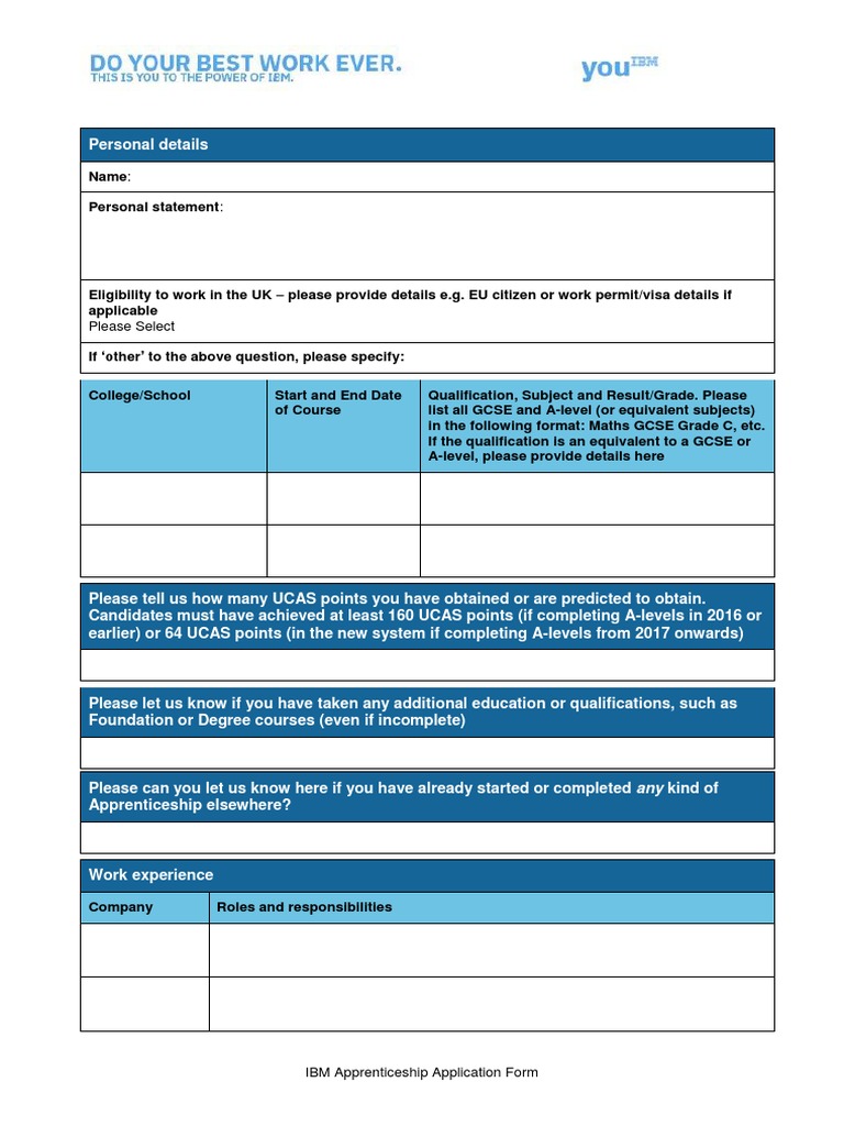 IBM UK Apprenticeship Application Form | PDF | Gce Advanced Level ...
