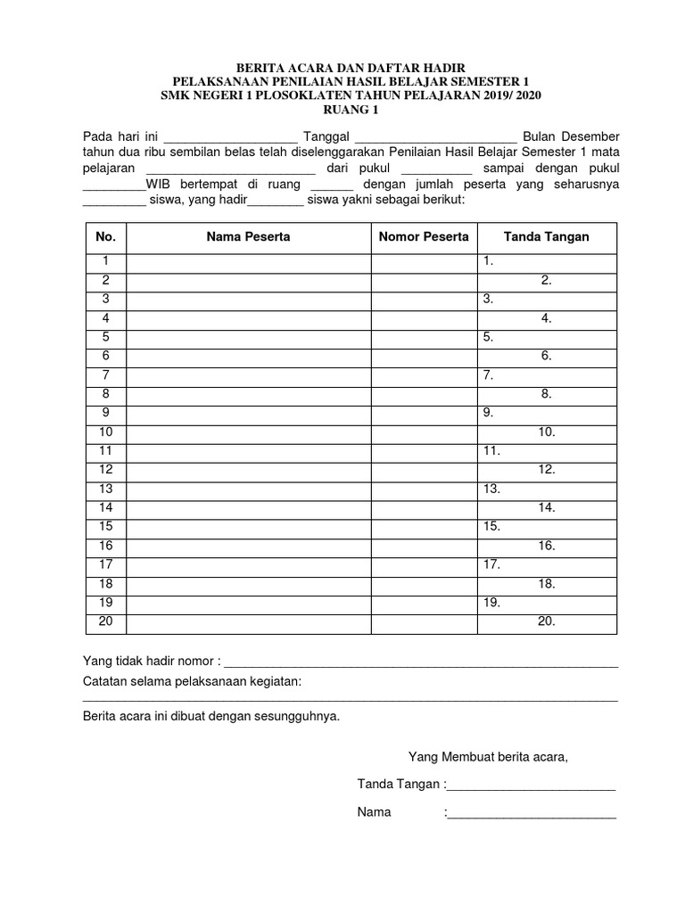 Berita Acara Dan Daftar Hadir | PDF