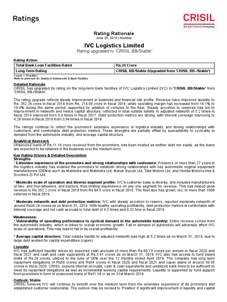 IVC Logistics Limited Rating Upgrade | PDF | Credit Rating | Damages
