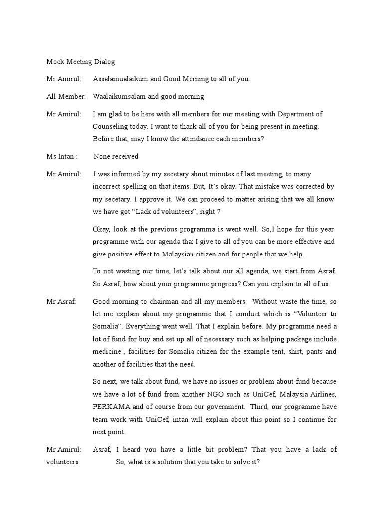 Mock Meeting Dialog New Edit | PDF | Unicef | Children's Rights