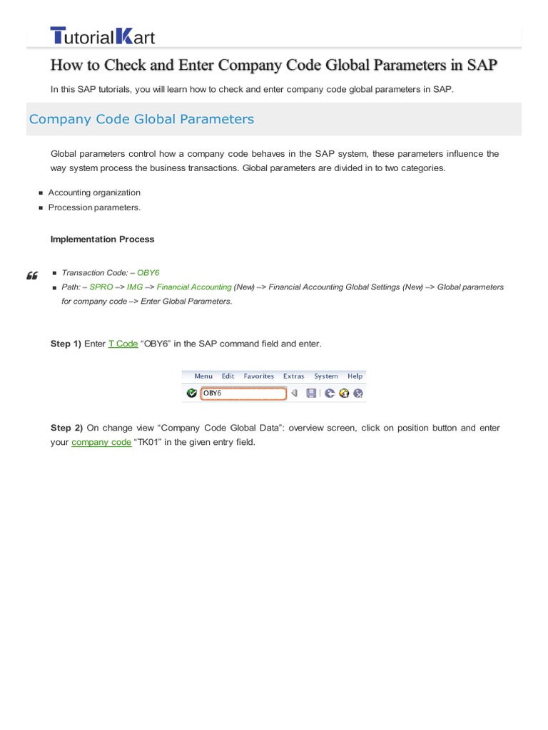 Check Enter Company Code Global Parameters in Sap PDF | PDF | Sap Se ...