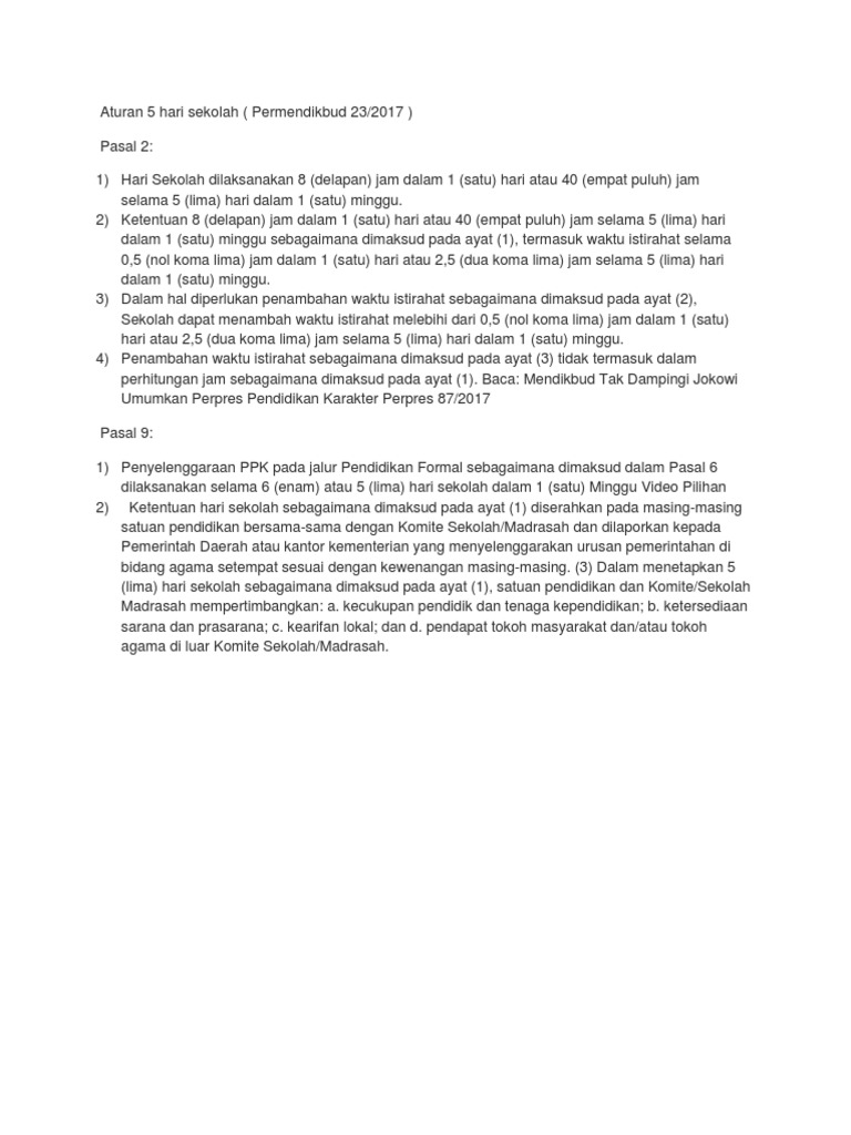 Aturan 5 Hari Sekolah | PDF