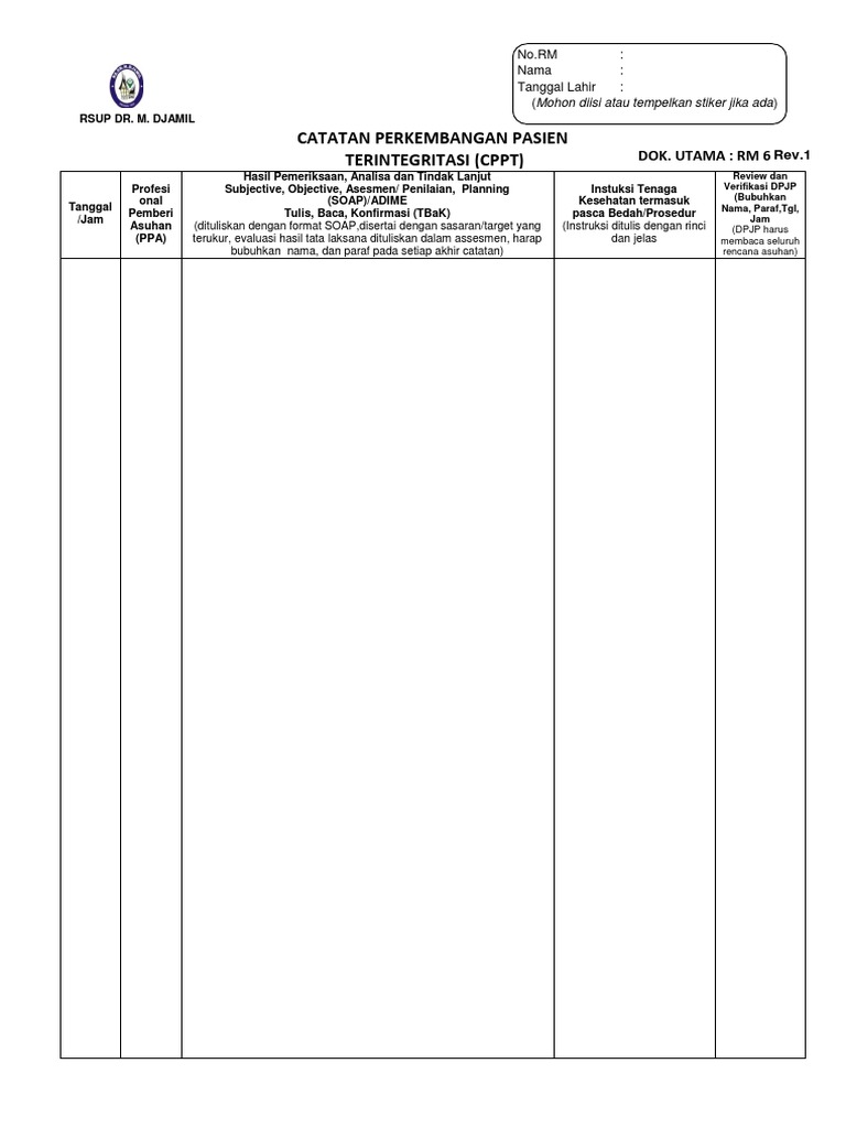 Catatan Perkembangan Pasien CPPT | PDF