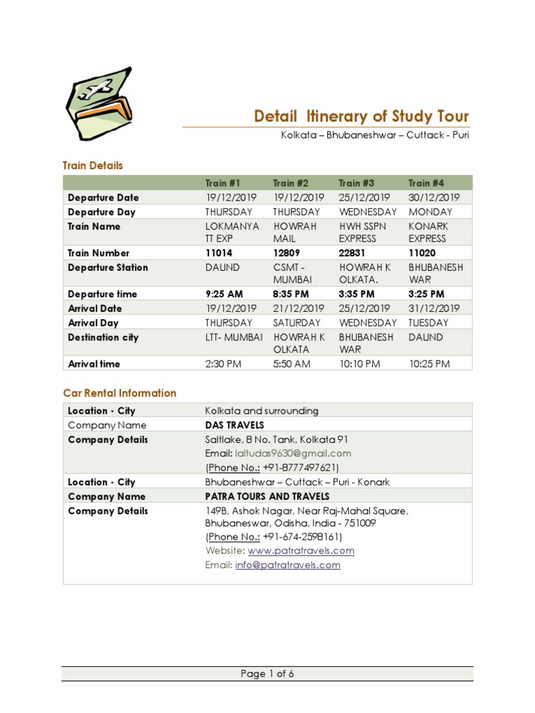Detail Itinerary of Study Tour Kolkatta | PDF | Kolkata