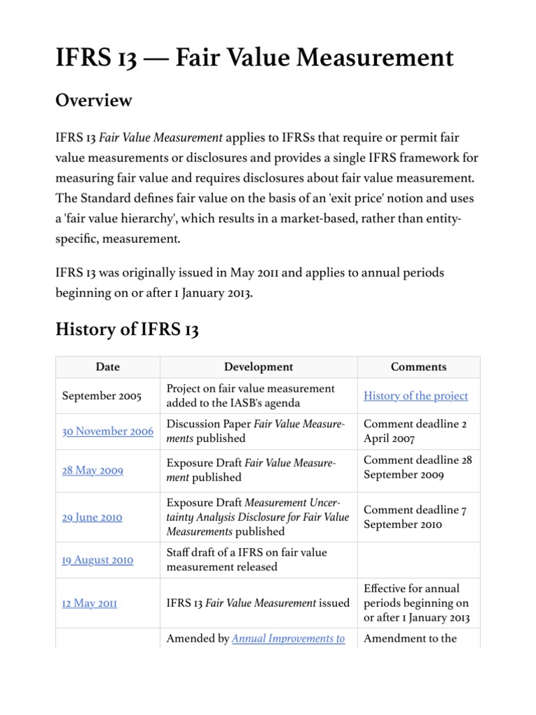 IFRS 13 Fair Value Measurement Overview | PDF | Fair Value | Valuation ...