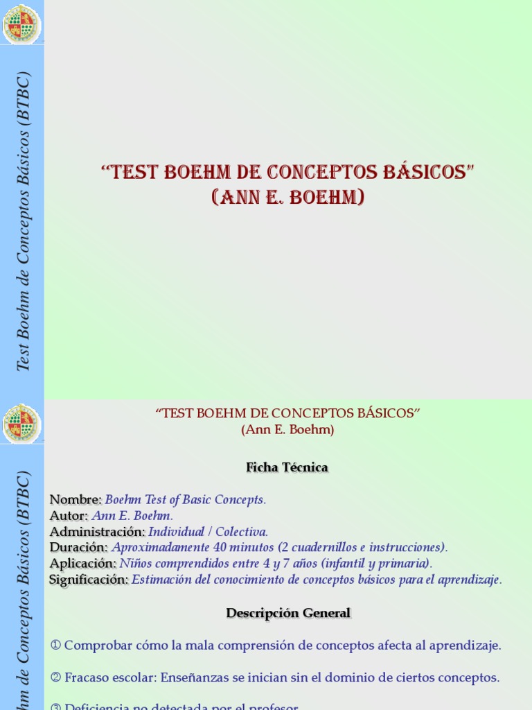 Test Boehm de Conceptos Básicos (BTBC) | PDF | Educación de la primera ...