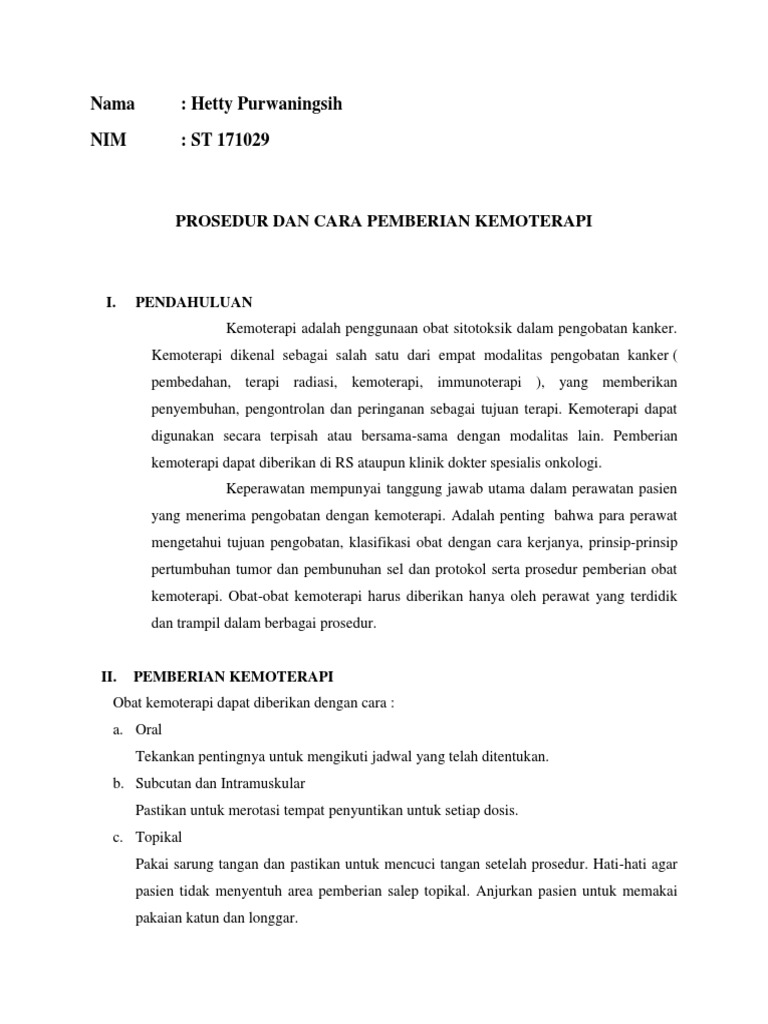 Prosedur Pemberian Kemoterapi Kanker | PDF | Pengembangan Diri ...