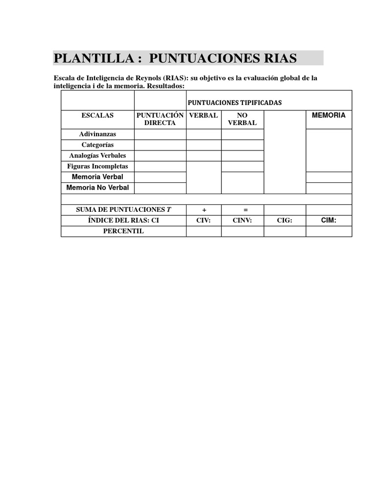 Plantilla Puntuaciones Rias PDF | PDF