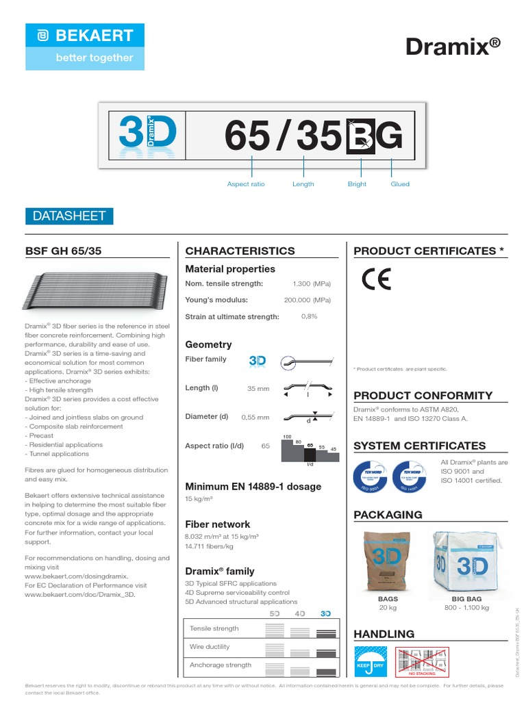 Dramix 3d 6535bg-6535bg | PDF | Fibers | Ultimate Tensile Strength