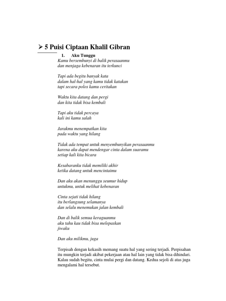 5 Puisi Ciptaan Khalil Gibran | PDF