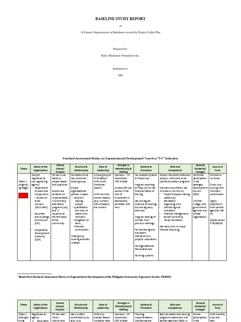 BASELINE STUDY REPORT of 8 Organisation | PDF | Organization ...