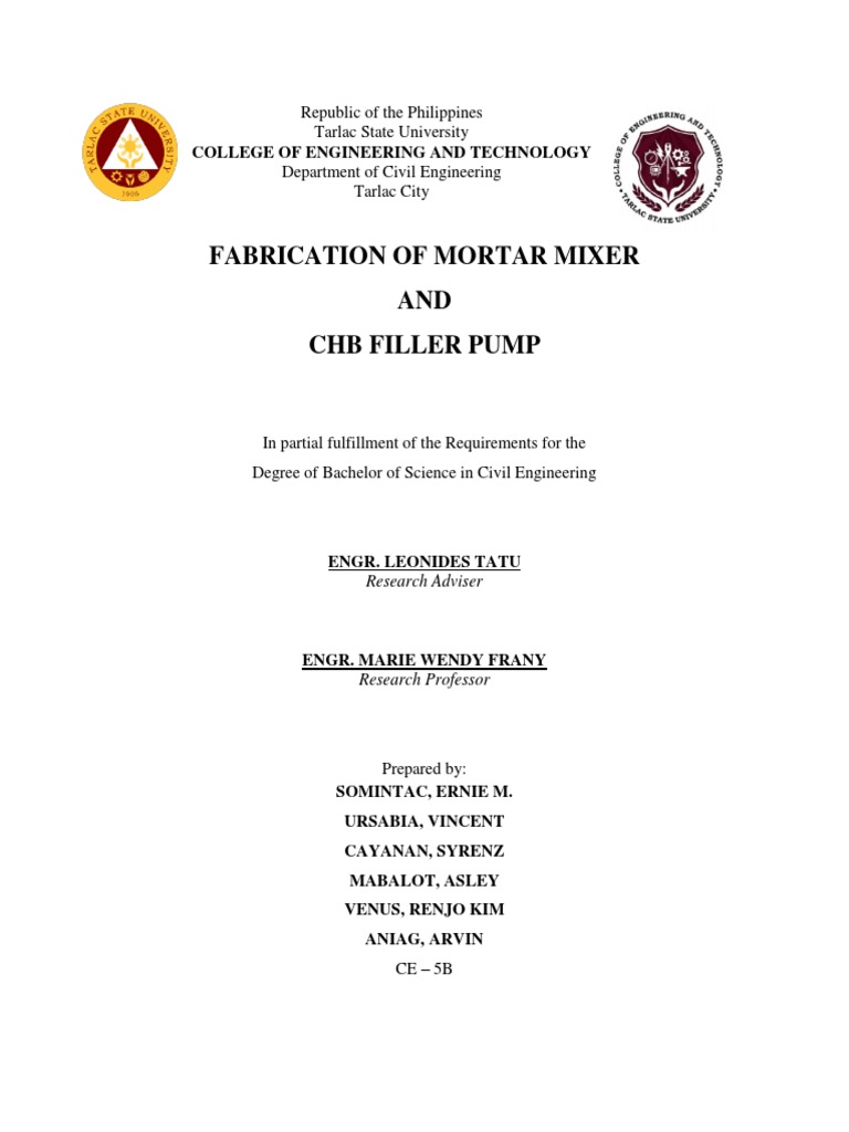 Mortar Mixer and CHB Filler Design | PDF | Masonry | Mortar (Masonry)