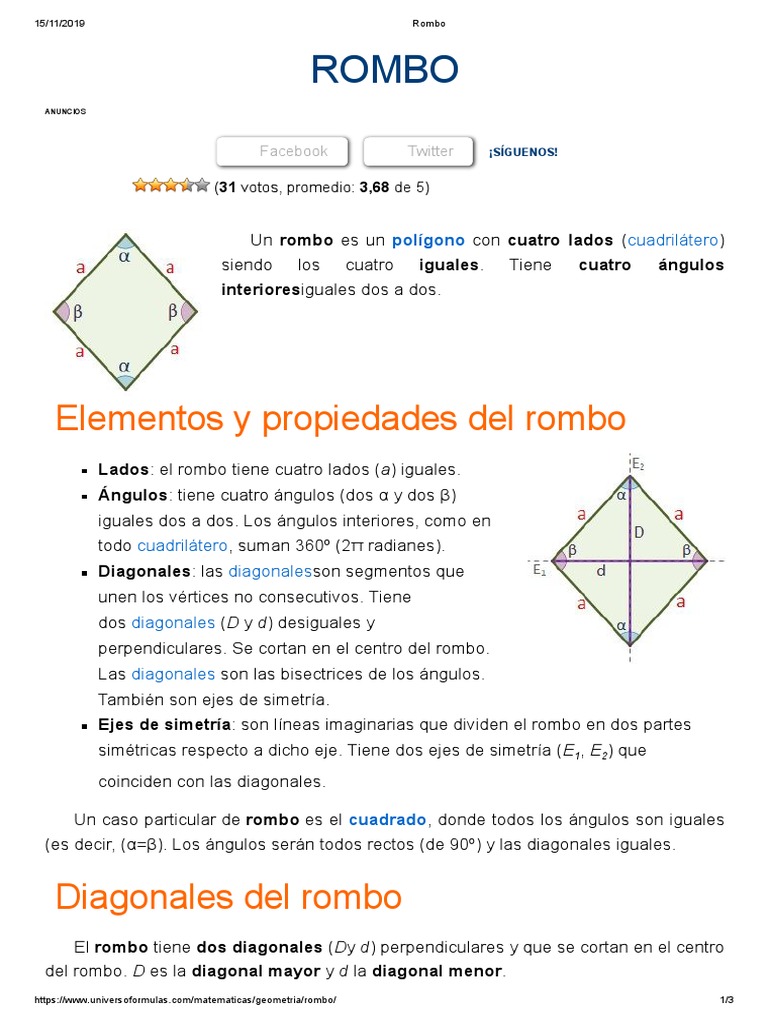 Características y propiedades del rombo | PDF | Geometría triangular ...