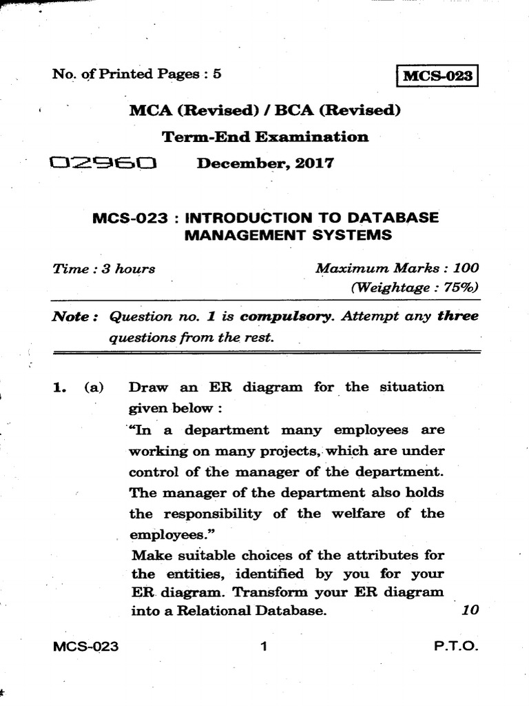 DBMS Exam Questions Cover ER Diagrams, Normalization, Transactions, Indexing | PDF | Databases ...