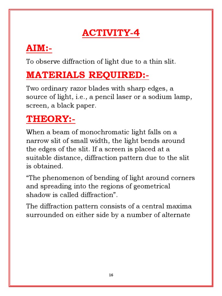 Diffraction of Light: Class 12 Activity 4 | PDF | Home & Garden