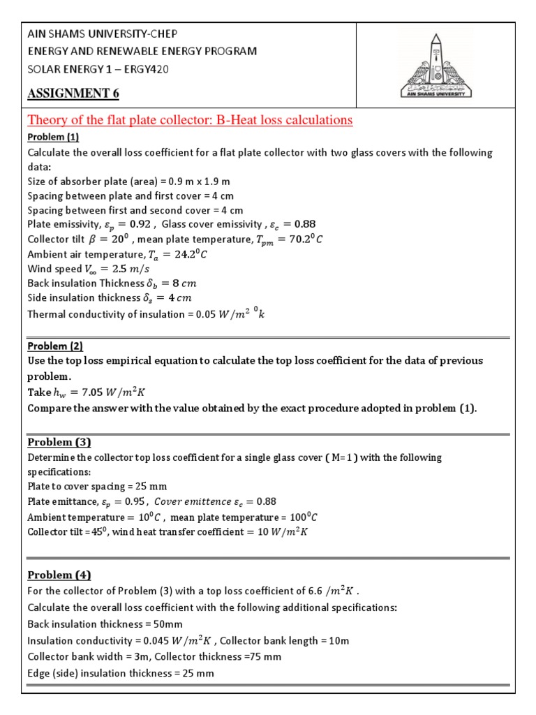 Assignment 6 Solar Energy ERGY420 Official | PDF