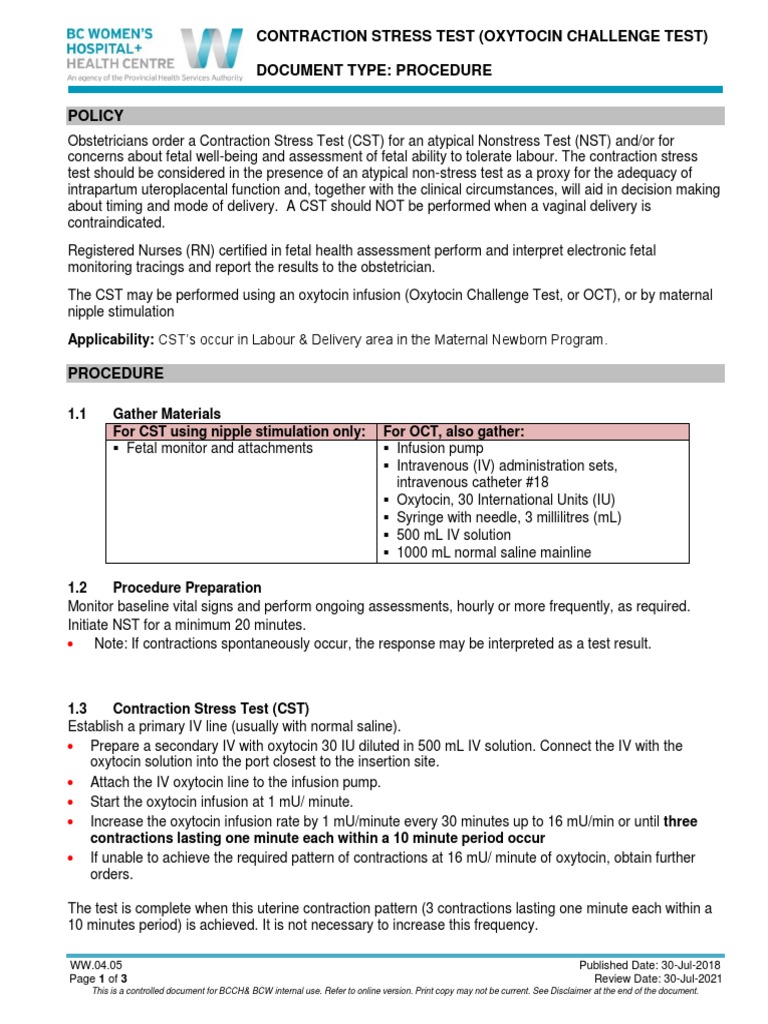 WW.04.05 Contraction Stress Test (Oxytocin Challenge Test) PDF | PDF ...