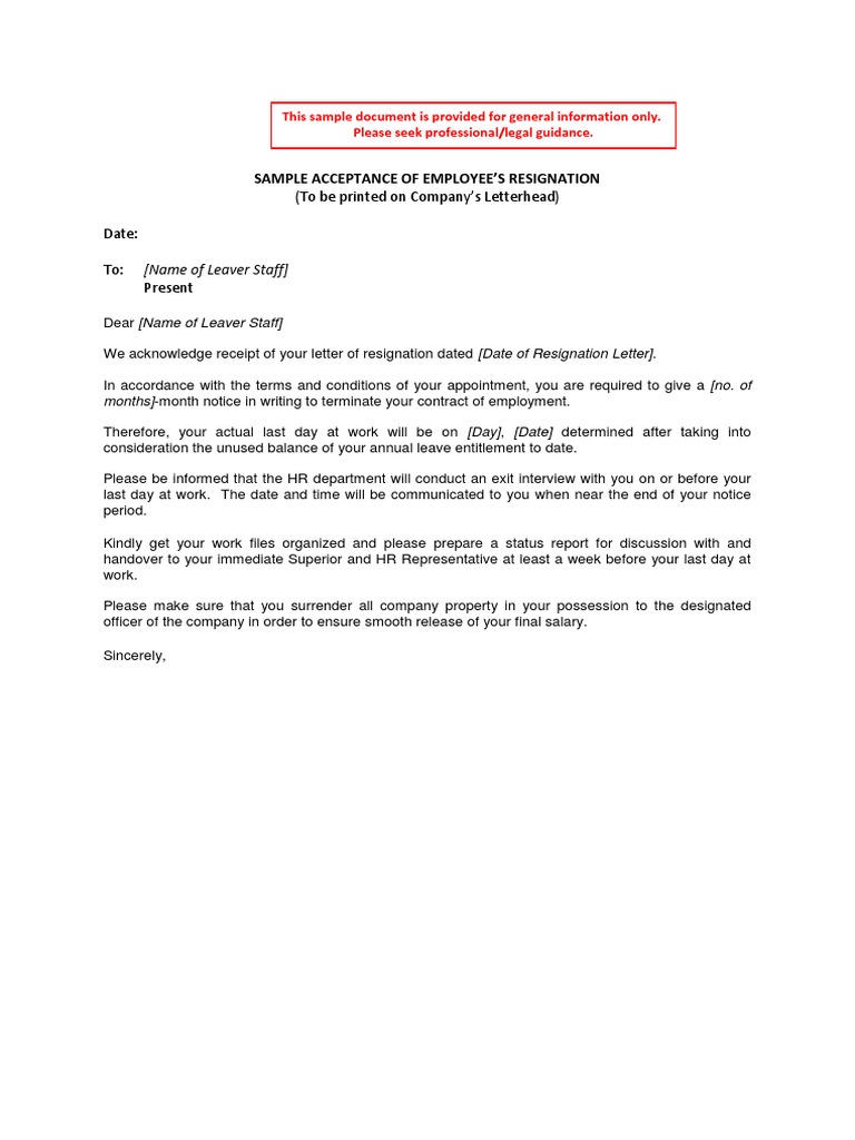 Acceptance of Resignation Letter | PDF