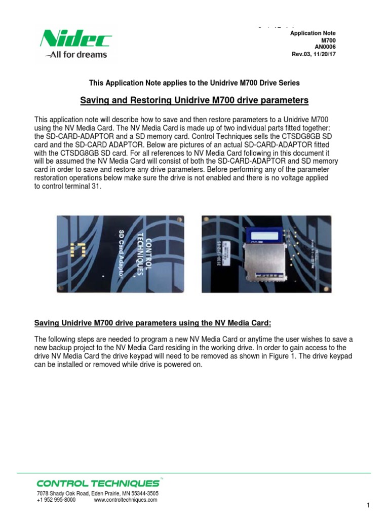 Restore Unidrive M700 Parameters Guide | PDF | Digital Technology | Areas Of Computer Science