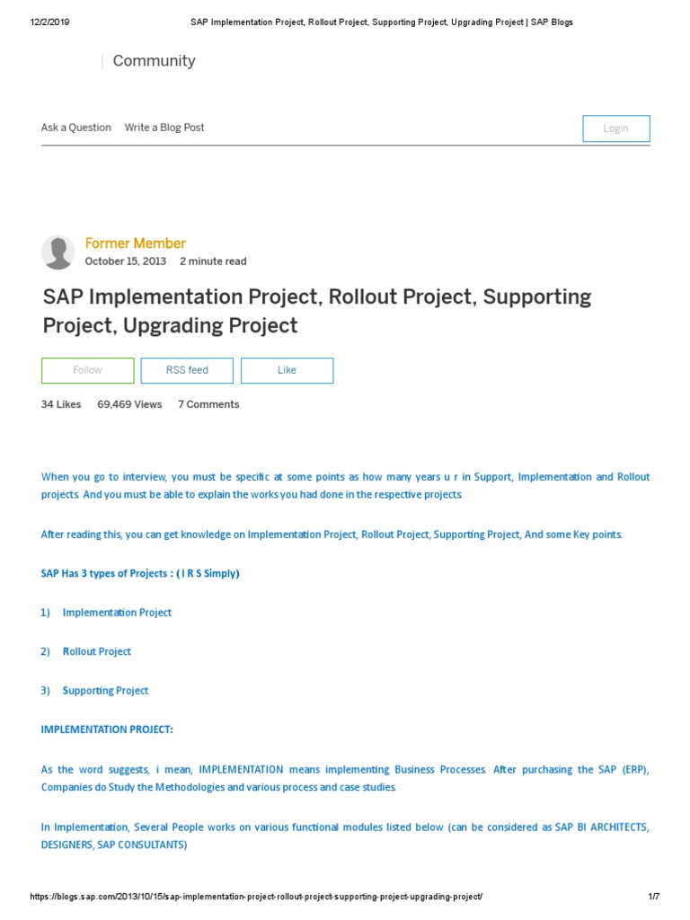 SAP Implementation Project, Rollout Project, Supporting Project, Upgrading Project - SAP Blogs ...