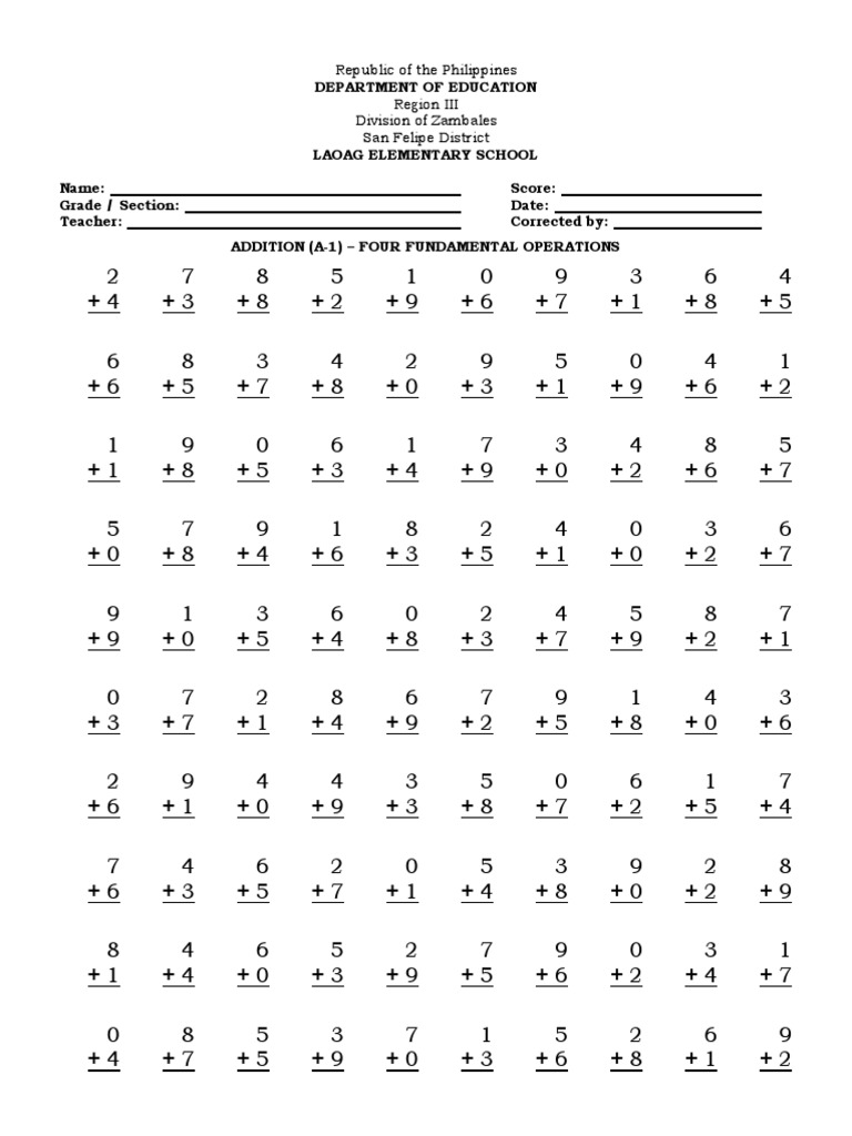 Addition, Subtraction, Multiplication Worksheets for Students | PDF ...