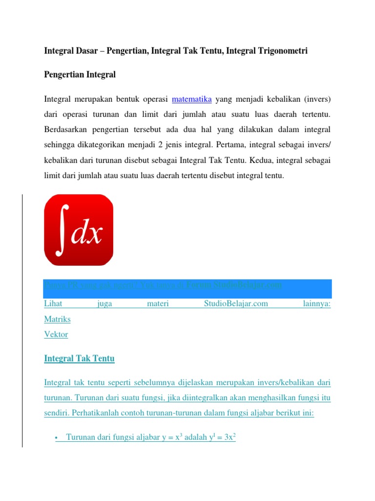 Integral Dasar - Pengertian, Jenis-jenis, dan Contoh Penerapan Integral ...