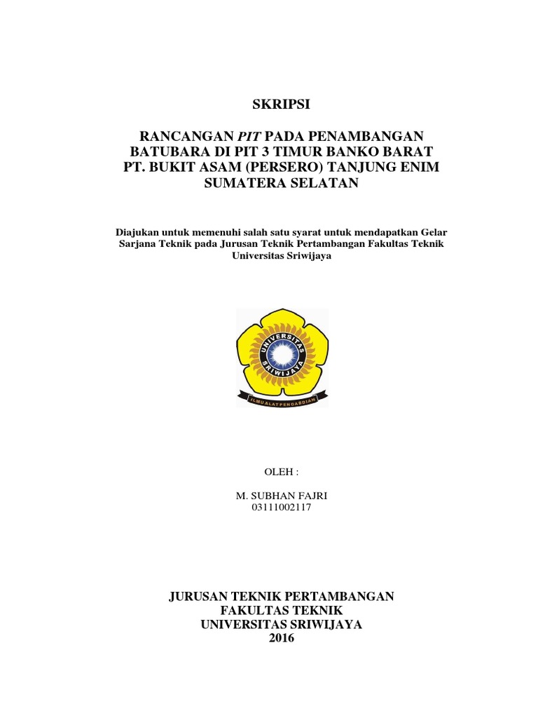 Skripsi Rancangan Pit Pada Penambangan Batubara Di Pit 3 Timur Banko ...
