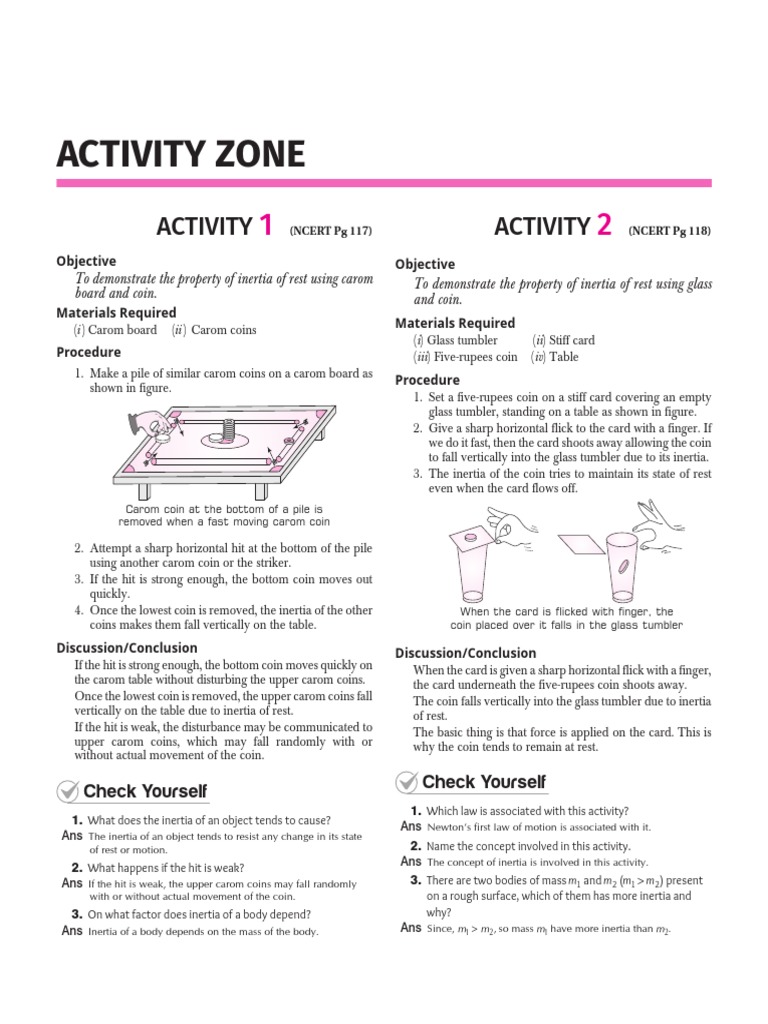 Activities of Chapter Force and Laws of Motion Class 9 | PDF | Inertia ...
