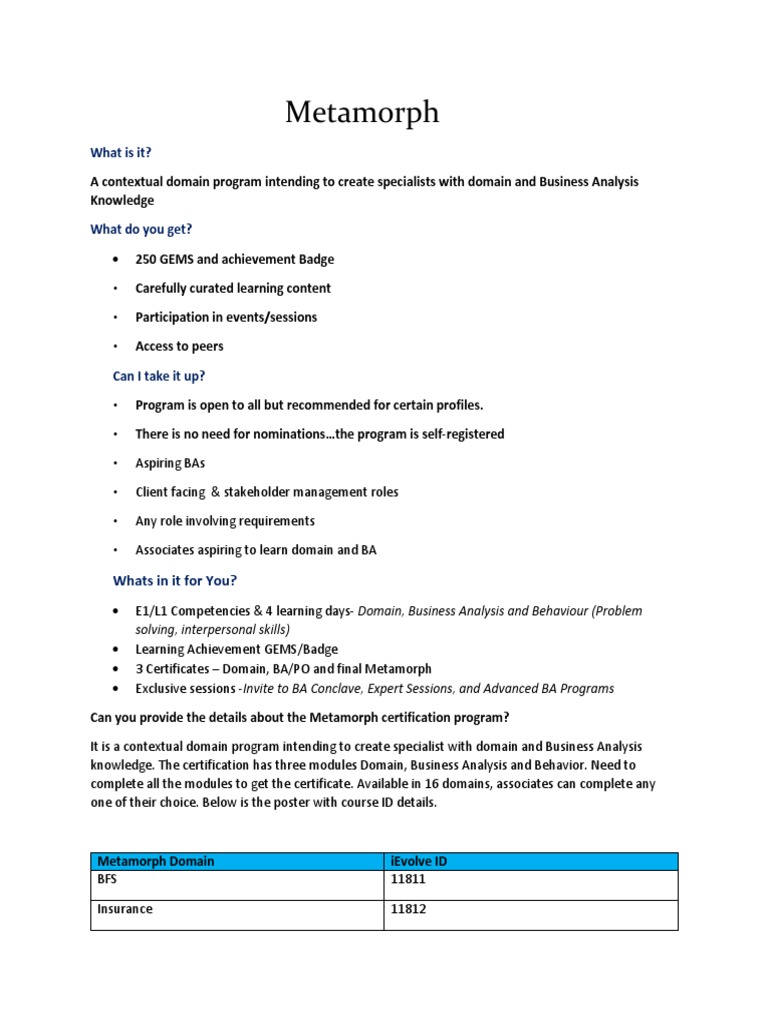 FAQ Metamorph | PDF | Business Analysis | Competence (Human Resources)