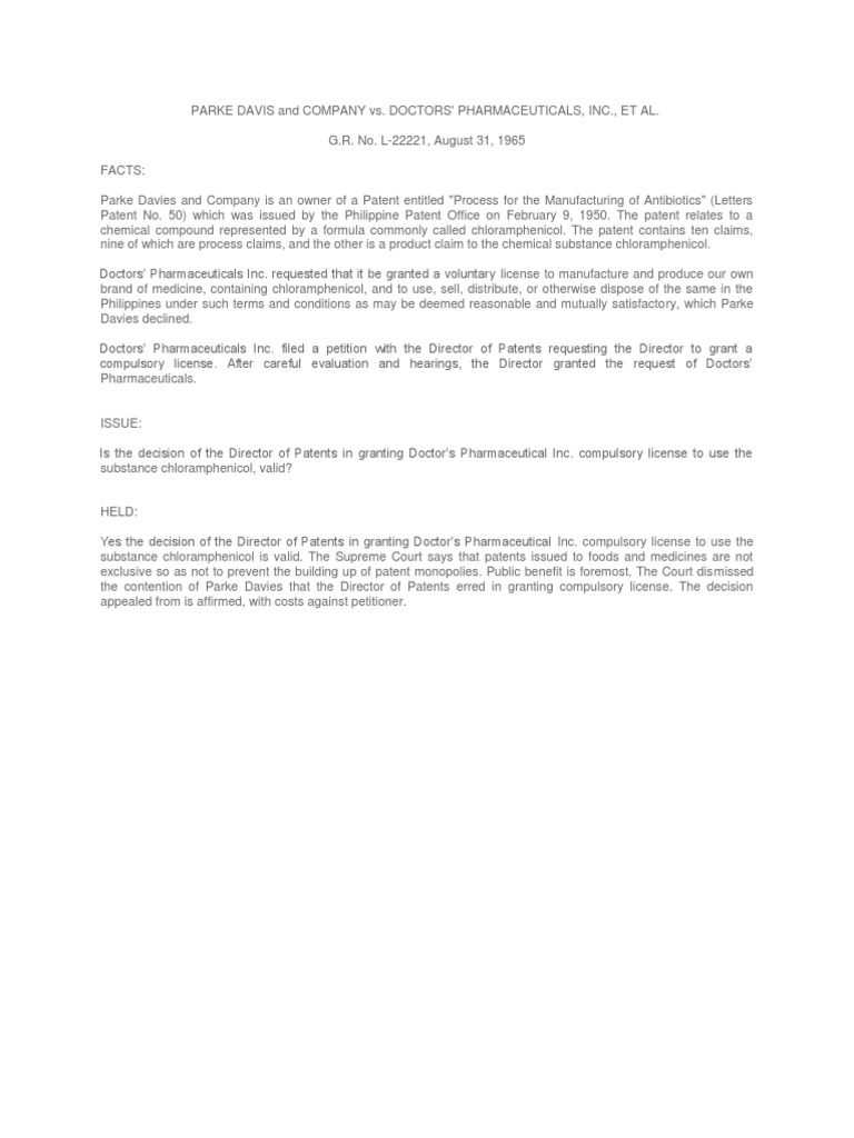 Parke Davis and Company Vs | PDF