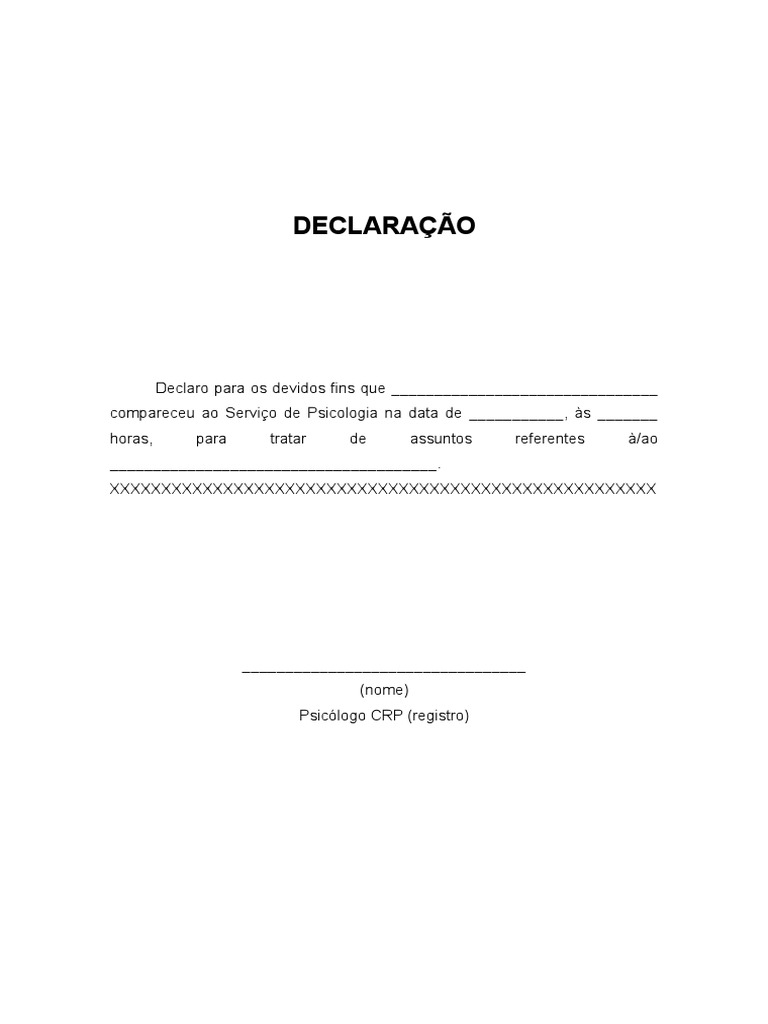 Declaração de Comparecimento (Modelo Vazio) | PDF Declaração de Comparecimento (Modelo Vazio) | PDF