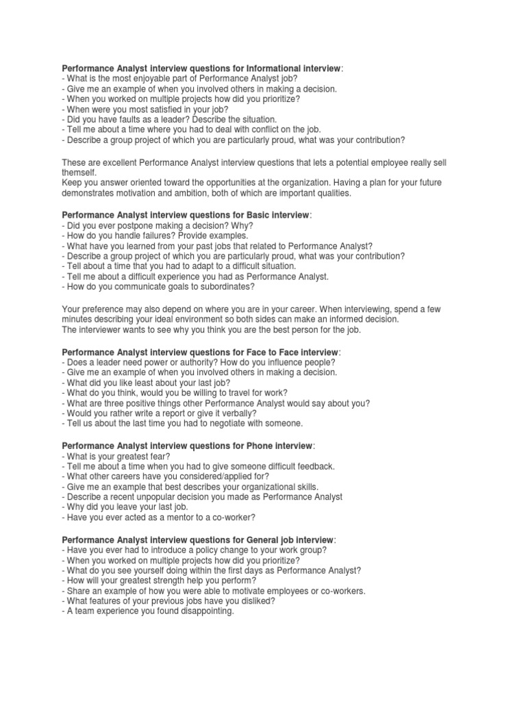 Performance Analyst Interview Questions | PDF | Interview | Employment