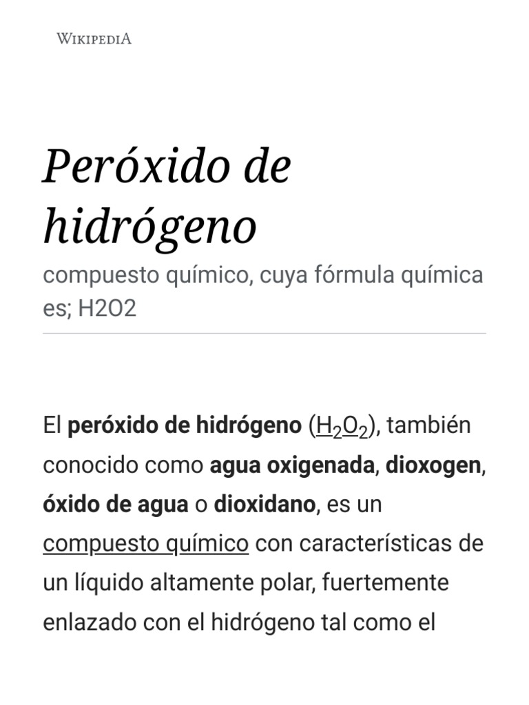 Fórmula y propiedades del peróxido de hidrógeno | PDF | Peróxido de ...