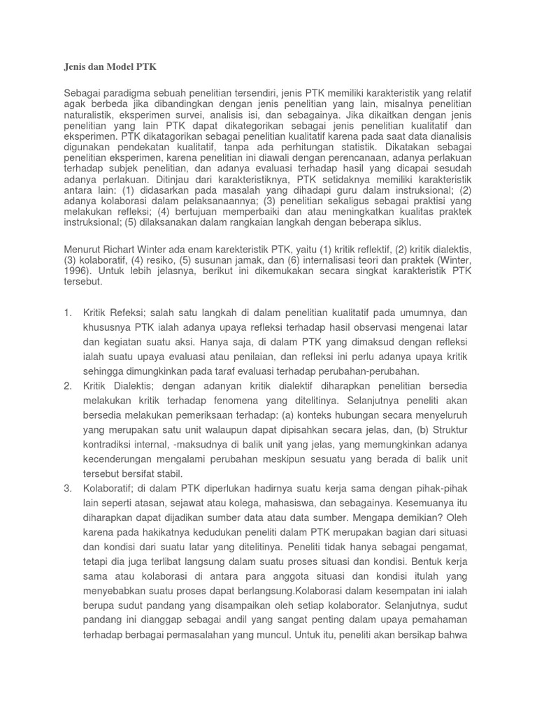 Jenis Dan Model PTK | PDF