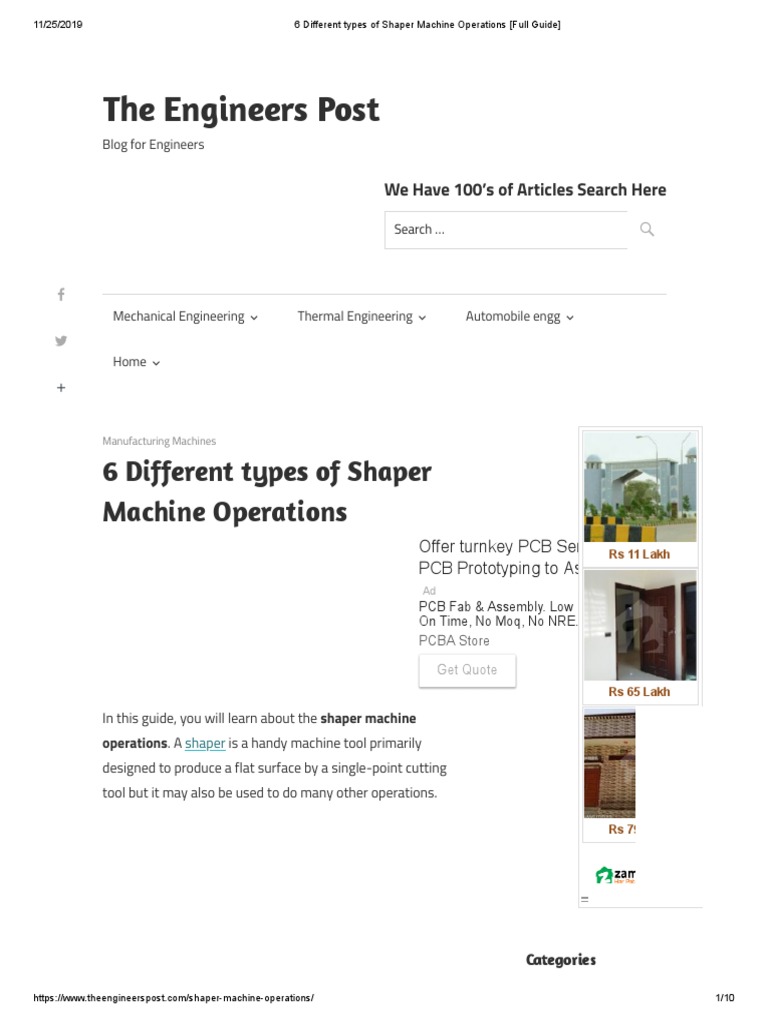 6 Different Types of Shaper Machine Operations (Full Guide) | PDF ...