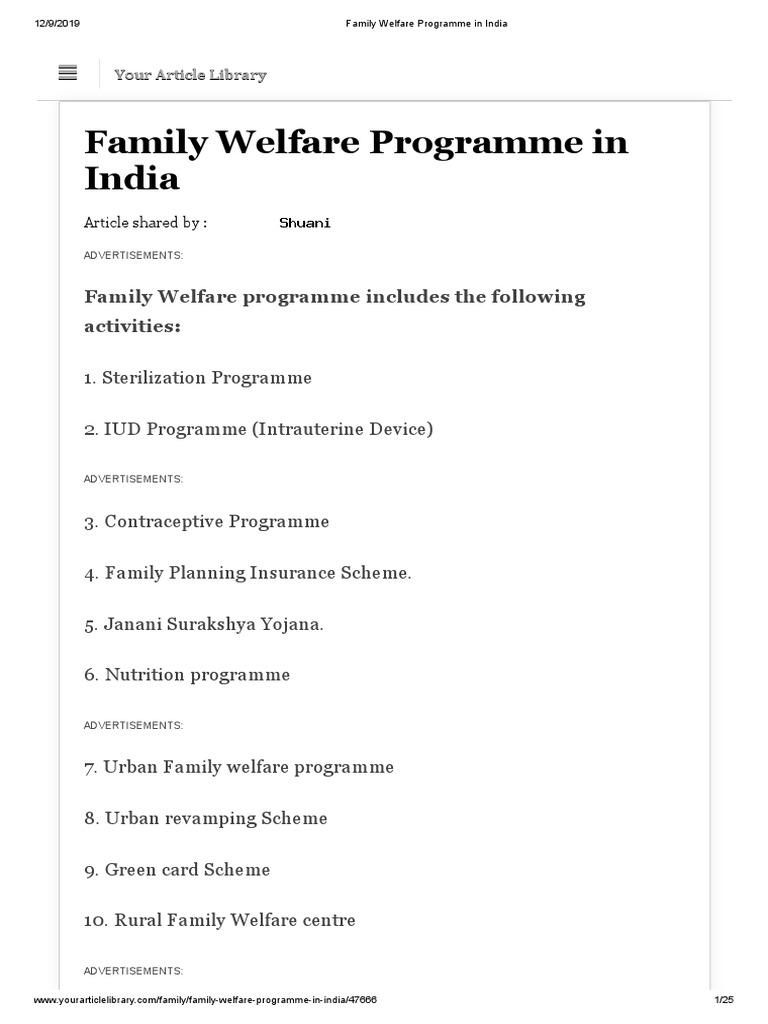 Family Welfare Programme in India | PDF | Infant Mortality ...