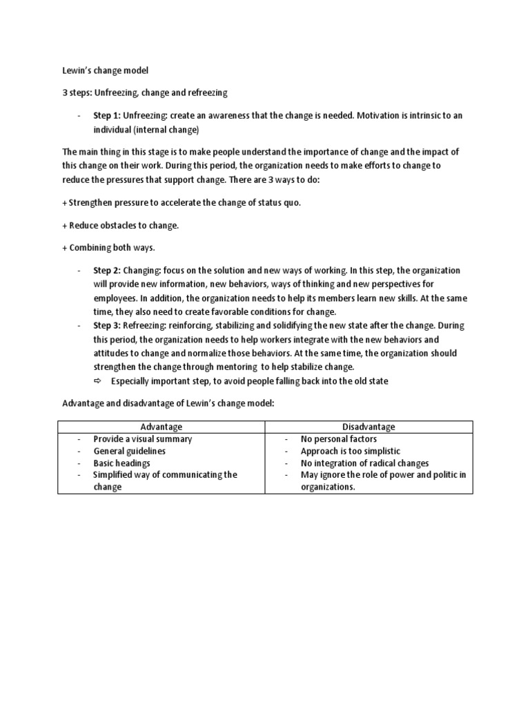 Lewin's Change Model 3 Steps | PDF