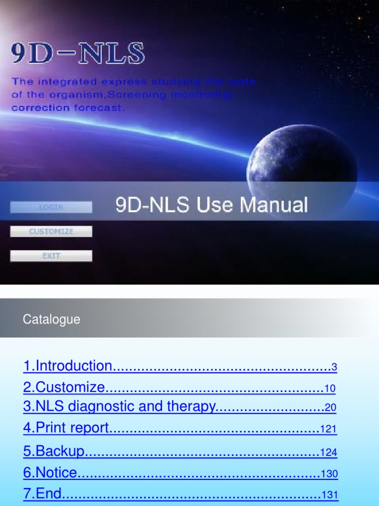 9D-NLS Use Manual (Training) | PDF | Energy Medicine | Medical Diagnosis