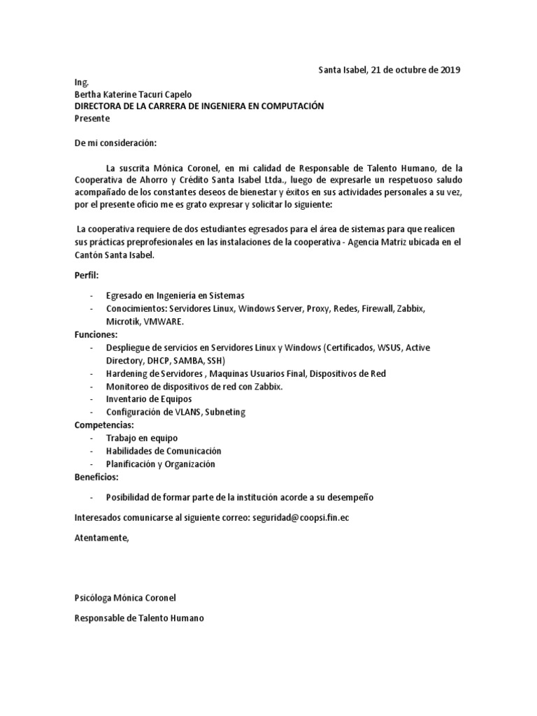 Oficio Pasantes Universidad | PDF